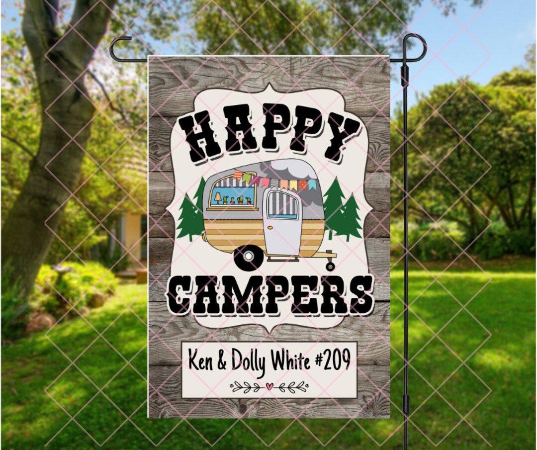Rustic Happy Camper Garden Flag PERSONALIZED DOUBLE SIDED Ready to Ship ...