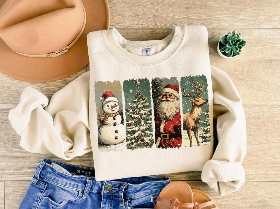 Vintage Christmas of Yesterday Cream Graphic Crewneck Sweatshirt - Etsy