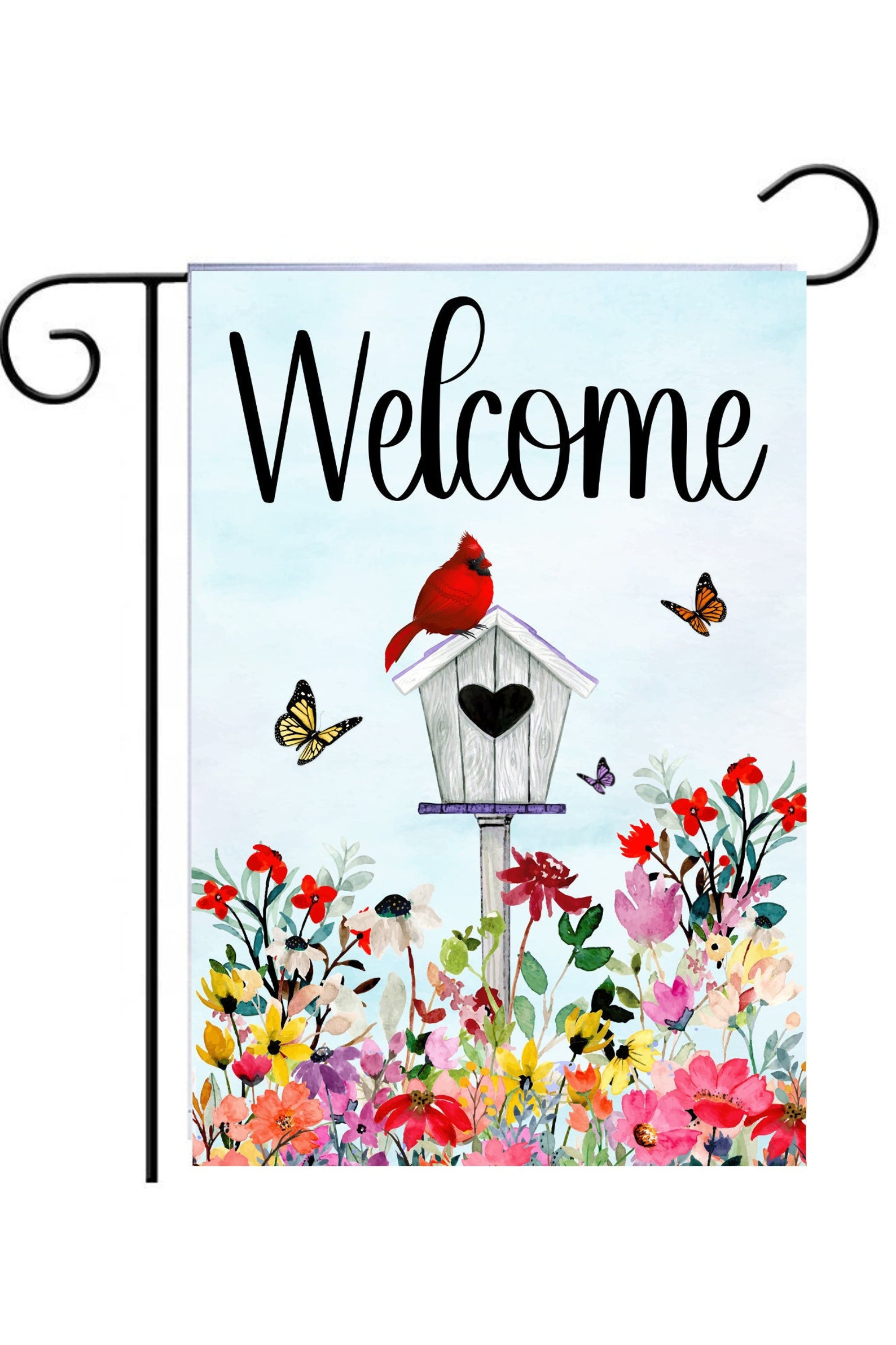 Cardinal Floral Welcome Garden Flag - Summer Garden Flag - DOUBLE SIDED ...