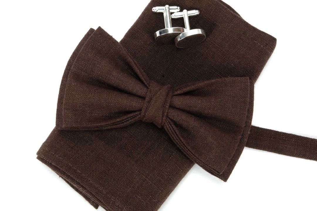 Cocoa Bow Tie, Linen Pocket Square, Cocoa Brown Color Men's Bow Tie ...