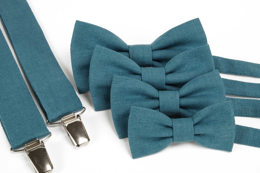 Dark Teal Linen Bow Tie / Dark Teal Linen Bow Tie for Men and Child ...