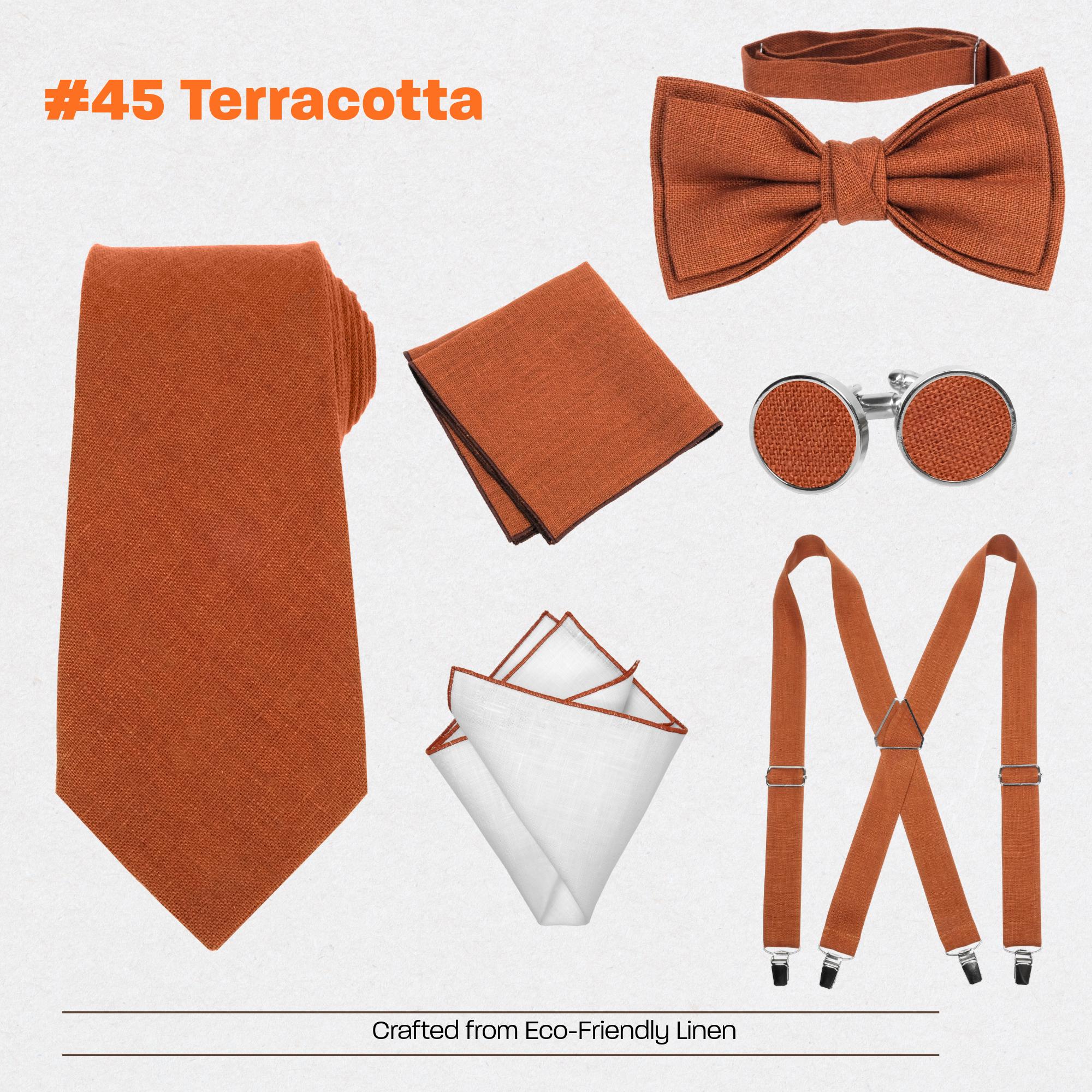 Terracotta Linen Necktie & Pocket Square Set: Burnt Orange Wedding Tie ...
