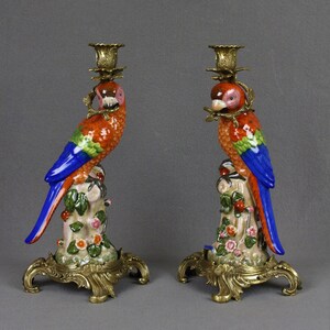 Parrot Candlesticks Porcelain Figure Candle Holder Boho Chic Colorful ...