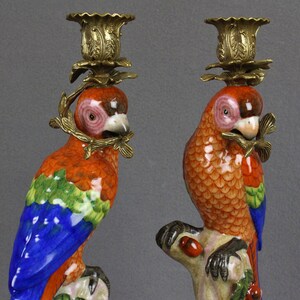 Parrot Candlesticks Porcelain Figure Candle Holder Boho Chic Colorful ...