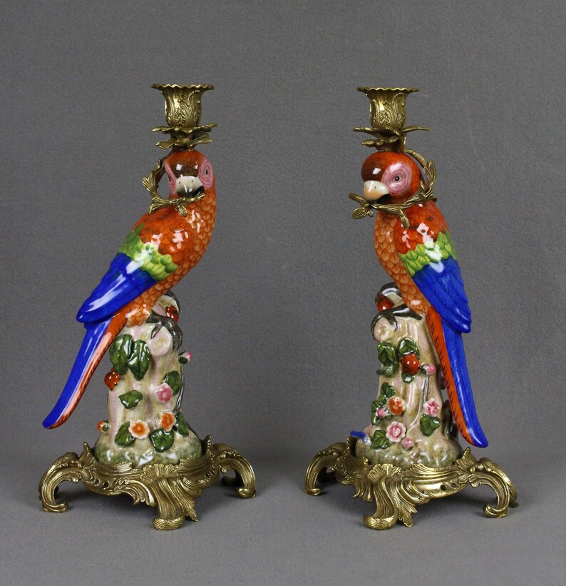 Parrot Candlesticks Porcelain Figure Candle Holder Boho Chic - Etsy
