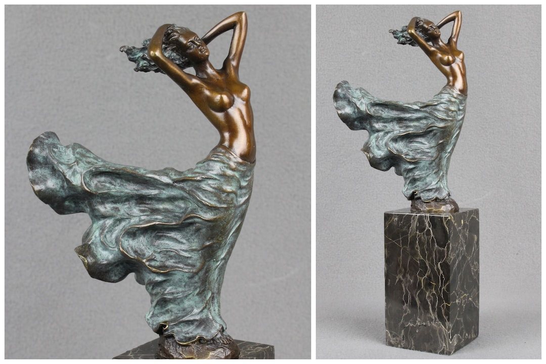 Bronze Nude Sculpture Female Nude Statue Erotic Art On Marble Base