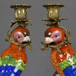 Parrot Candlesticks Porcelain Figure Candle Holder Boho Chic Colorful ...