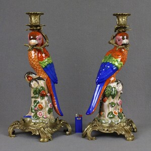 Parrot Candlesticks Porcelain Figure Candle Holder Boho Chic Colorful ...