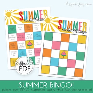 EDITABLE Summer Bucket List Bingo - INSTANT DOWNLOAD - Bucket List for ...