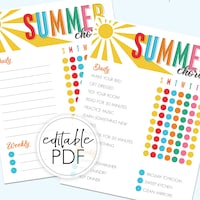 Editable Summer Chore Chart for Kids, Printable, Digital, Summer ...