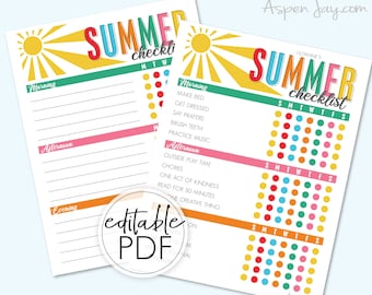 Kids Summer Daily Checklist | Chore Chart for Kids | Summer Rules ...