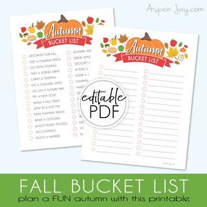 EDITABLE Fall Bucket List INSTANT DOWNLOAD Bucket List for Kids ...
