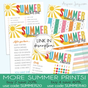 Summer Goal Charts for Kids - INSTANT DOWNLOAD - Goal Template for Kids ...