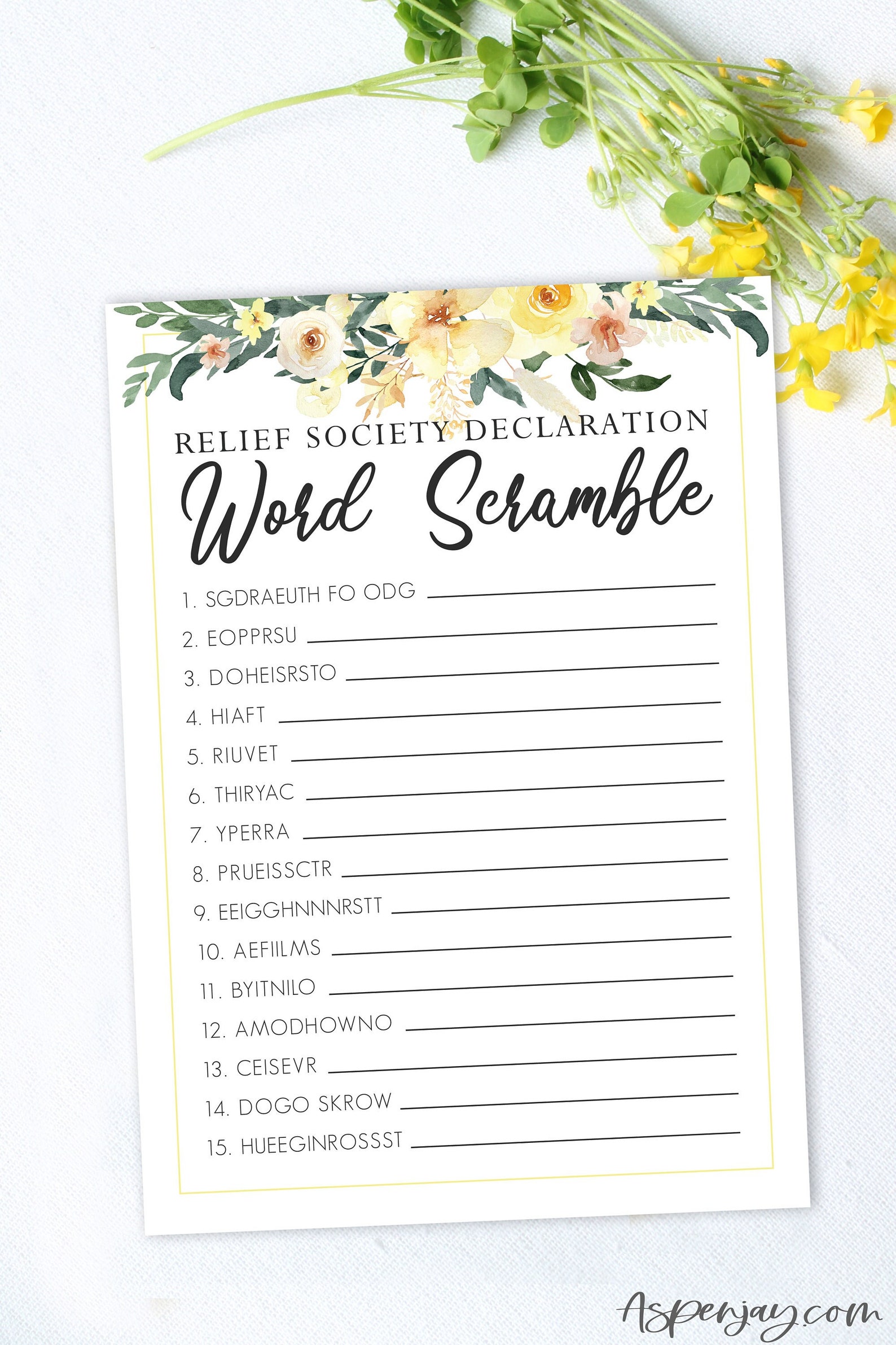 Relief Society Word Scramble - Instant Download - Relief Society ...