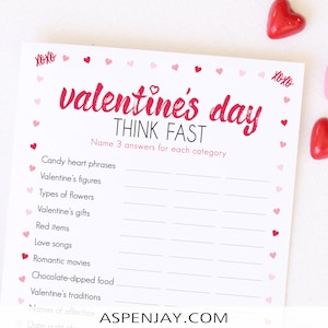 Valentine's Day Think Fast Game - INSTANT DOWNLOAD - Fun Valentine ...