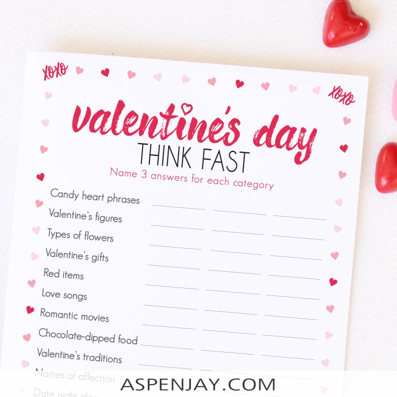 Valentine's Day Think Fast Game INSTANT DOWNLOAD Fun - Etsy