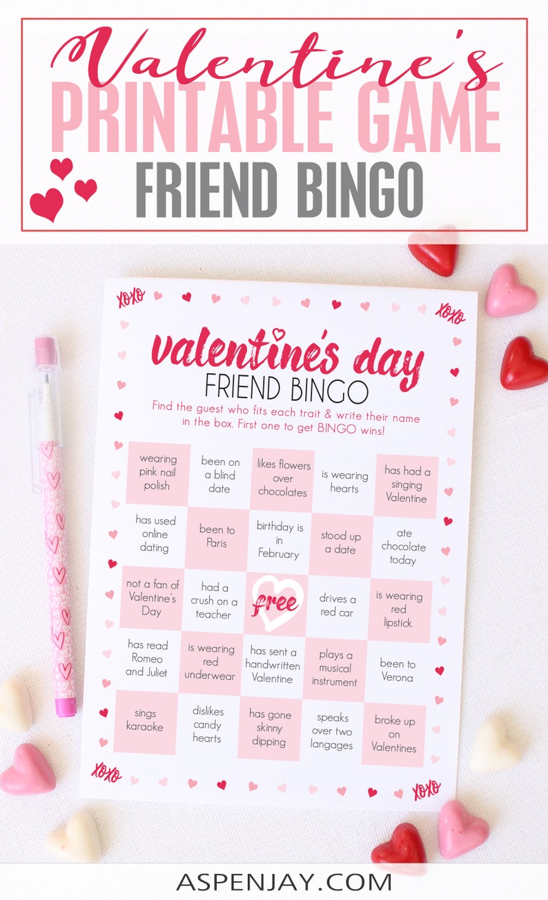 Valentine's Day Friend Bingo - INSTANT DOWNLOAD - Valentine Printable ...