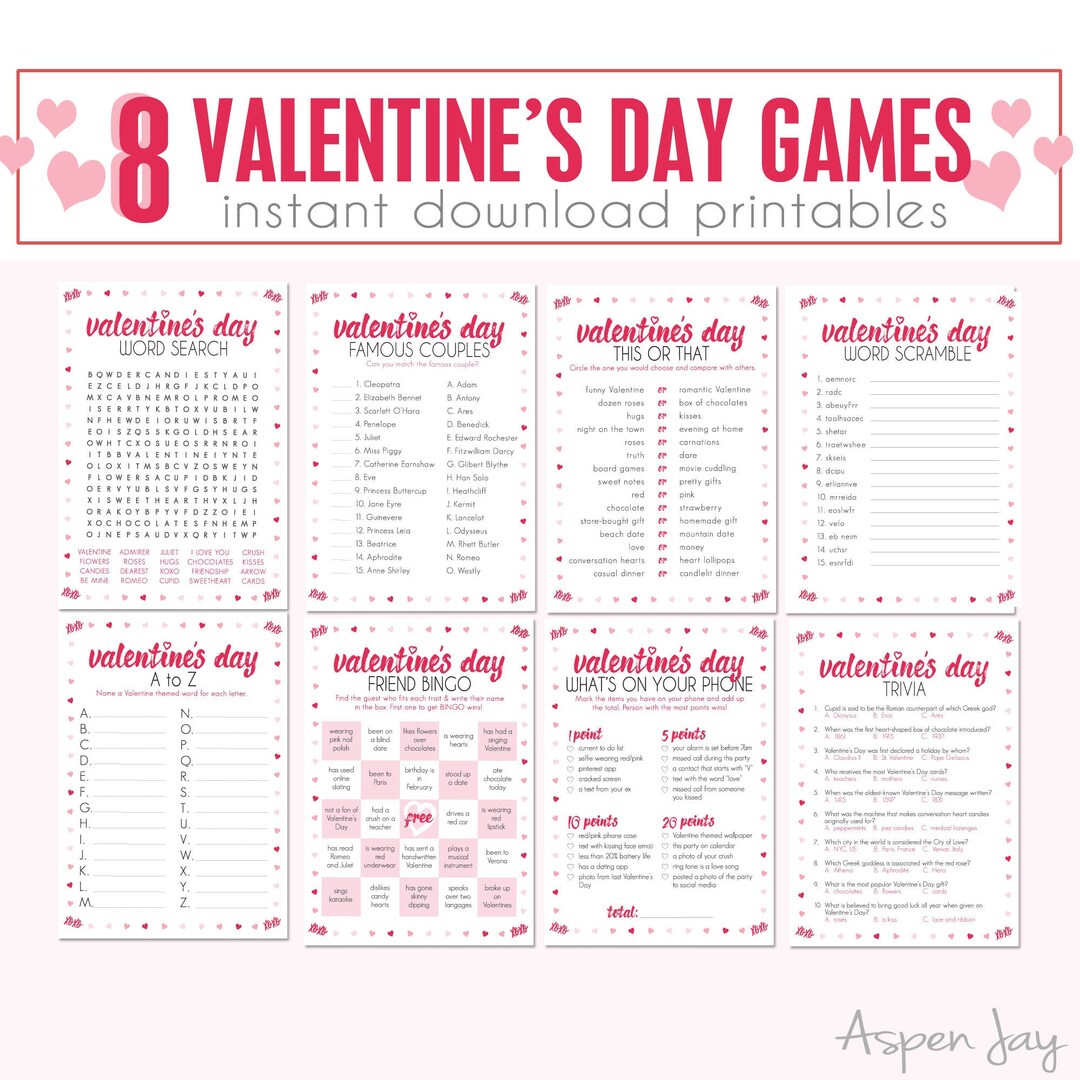Valentine's Day Games Bundle 8 Valentines Games Package Instant ...