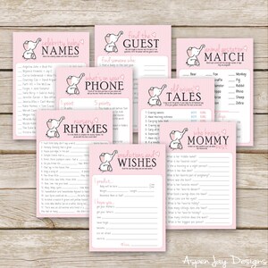 Pink Elephant Baby Shower Games Package EIGHT Printable Girl - Etsy