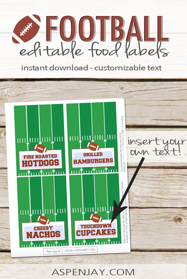 Football Tent Cards, DIY Editable Food Labels - Instant Download ...