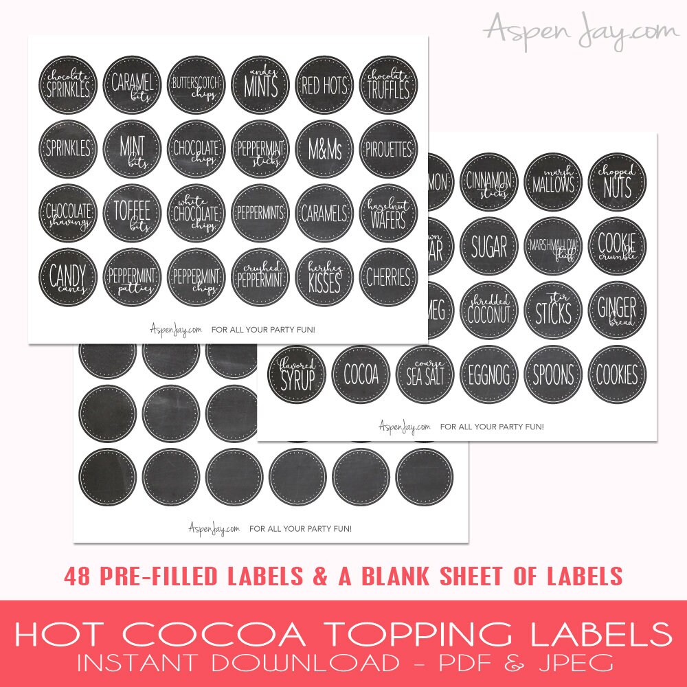 Hot Chocolate Bar Labels - DIGITAL PRINTABLE - Hot Cocoa Bar Labels ...
