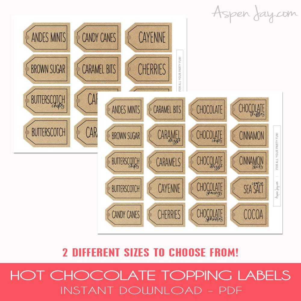 Hot Chocolate Topping Labels - DIGITAL PRINTABLE - Kraft Hot Cocoa Bar ...