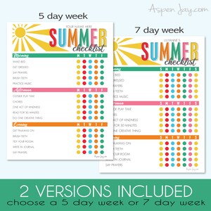 EDITABLE Summer Daily Checklist for Kids - INSTANT DOWNLOAD - Printable ...