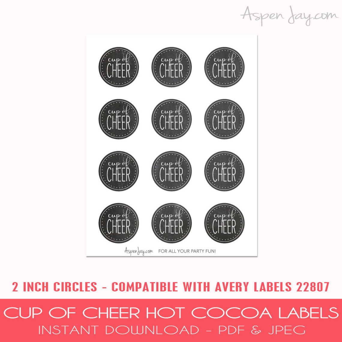 Hot Chocolate Cup of Cheer Labels - DIGITAL PRINTABLE - Hot Cocoa Bar ...