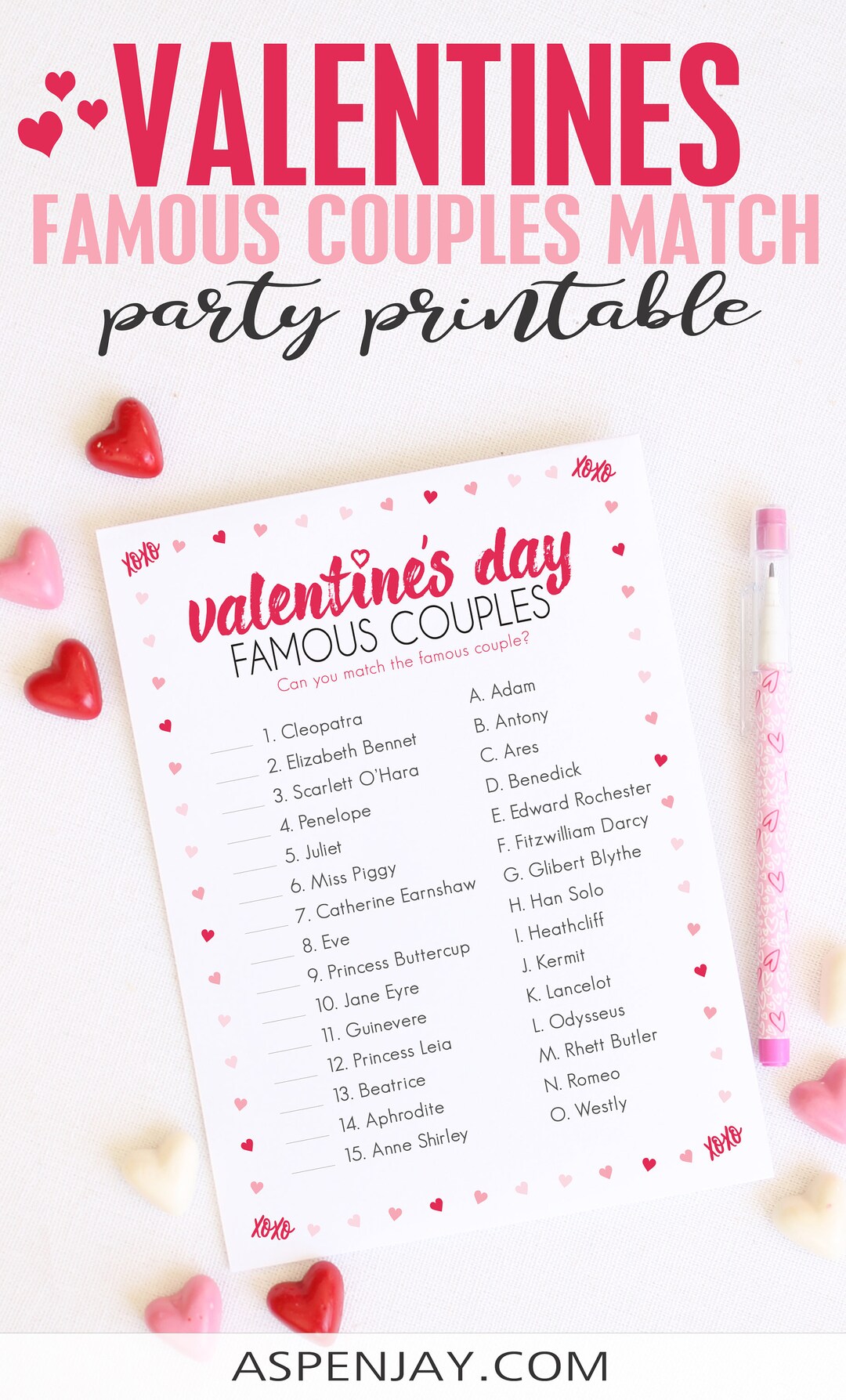 Valentines Match the Famous Couples Game - INSTANT DOWNLOAD - Valentine ...