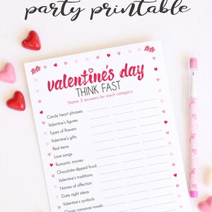 Valentine's Day Think Fast Game INSTANT DOWNLOAD Fun Valentine ...