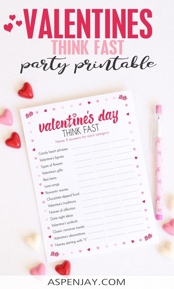 Valentine's Day Think Fast Game INSTANT DOWNLOAD Fun | Etsy