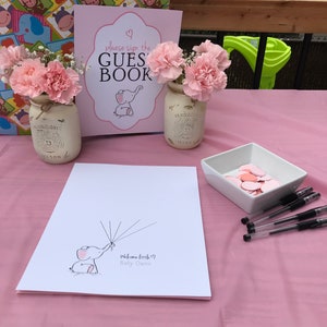 Pink Elephant Guest Book PRINTABLE for Baby Shower Birthday - Elephant ...