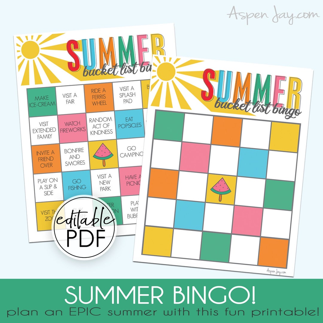 EDITABLE Summer Bucket List Bingo - INSTANT DOWNLOAD - Bucket List for ...