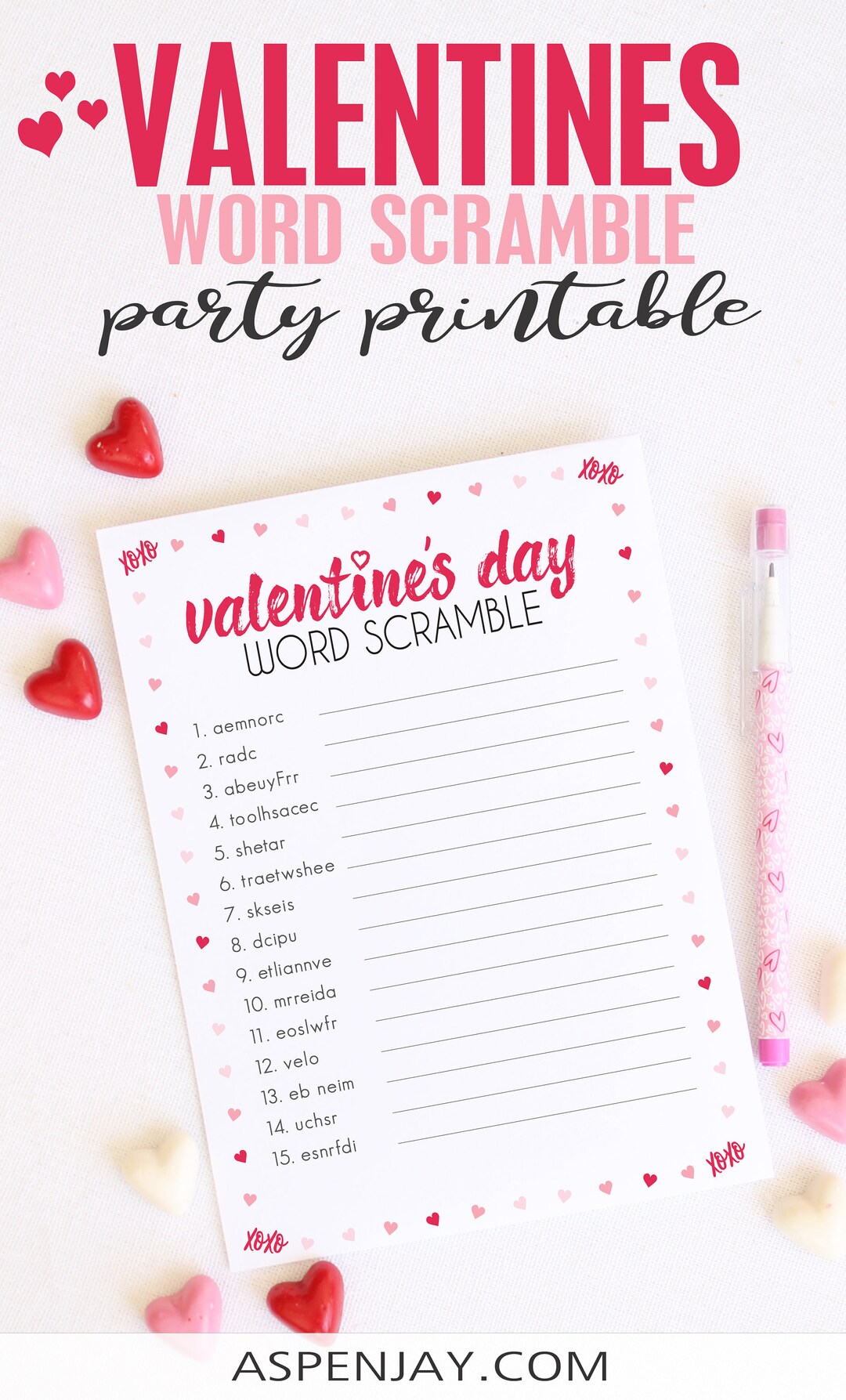 Valentine's Day Word Scramble Game - INSTANT DOWNLOAD - Valentine ...