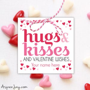 Hugs & Kisses Valentine Tags Printable, INSTANT DOWNLOAD, Valentine ...