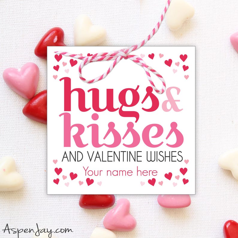 Hugs & Kisses Valentine Tags Printable, INSTANT DOWNLOAD, Valentine ...