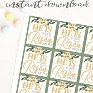 He is Risen Easter Printable Tags, INSTANT DOWNLOAD, Christian Easter ...