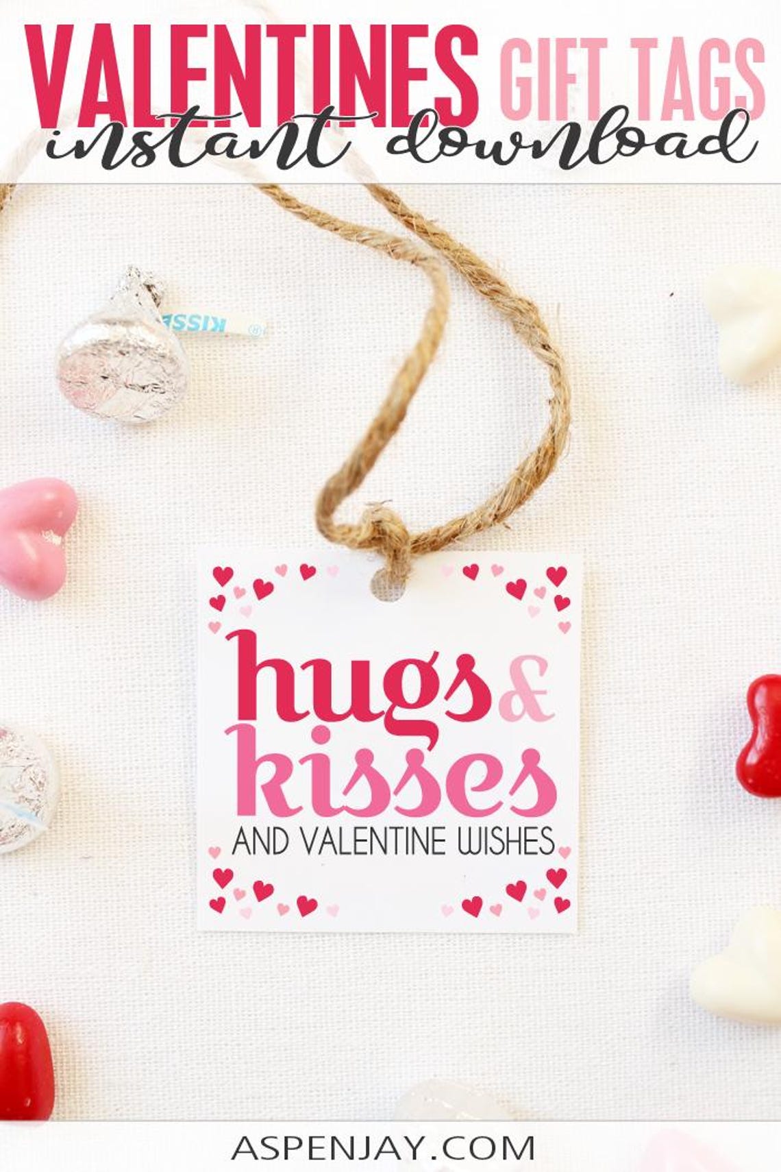 Hugs & Kisses Valentine Tags Printable, INSTANT DOWNLOAD, Valentine ...