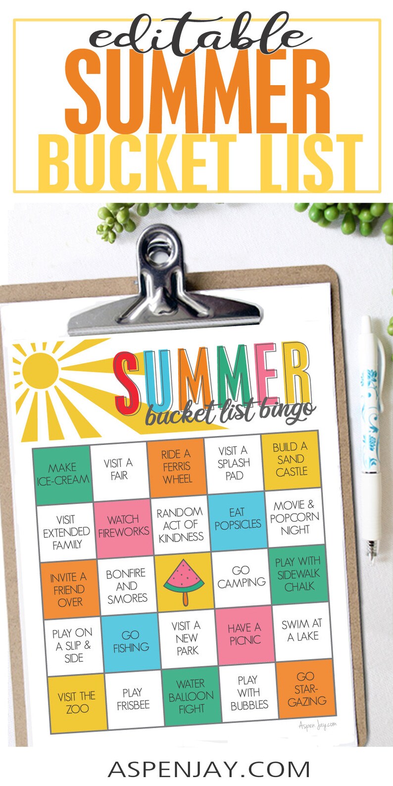 EDITABLE Summer Bucket List Bingo - INSTANT DOWNLOAD - Bucket List for ...
