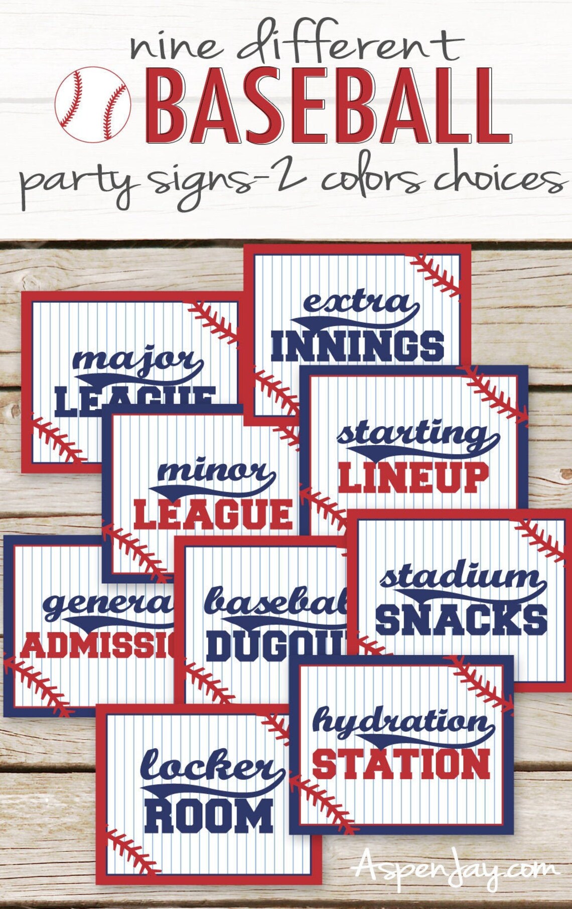 9 Baseball Party Signs - INSTANT DOWNLOAD - 2 Color Choices per Sign ...