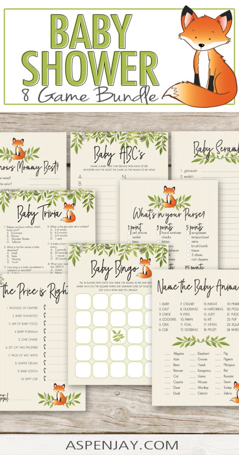 Fox Baby Shower Games Package EIGHT Printable Baby Shower - Etsy