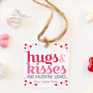 Hugs & Kisses Valentine Tags Printable, INSTANT DOWNLOAD, Valentine ...