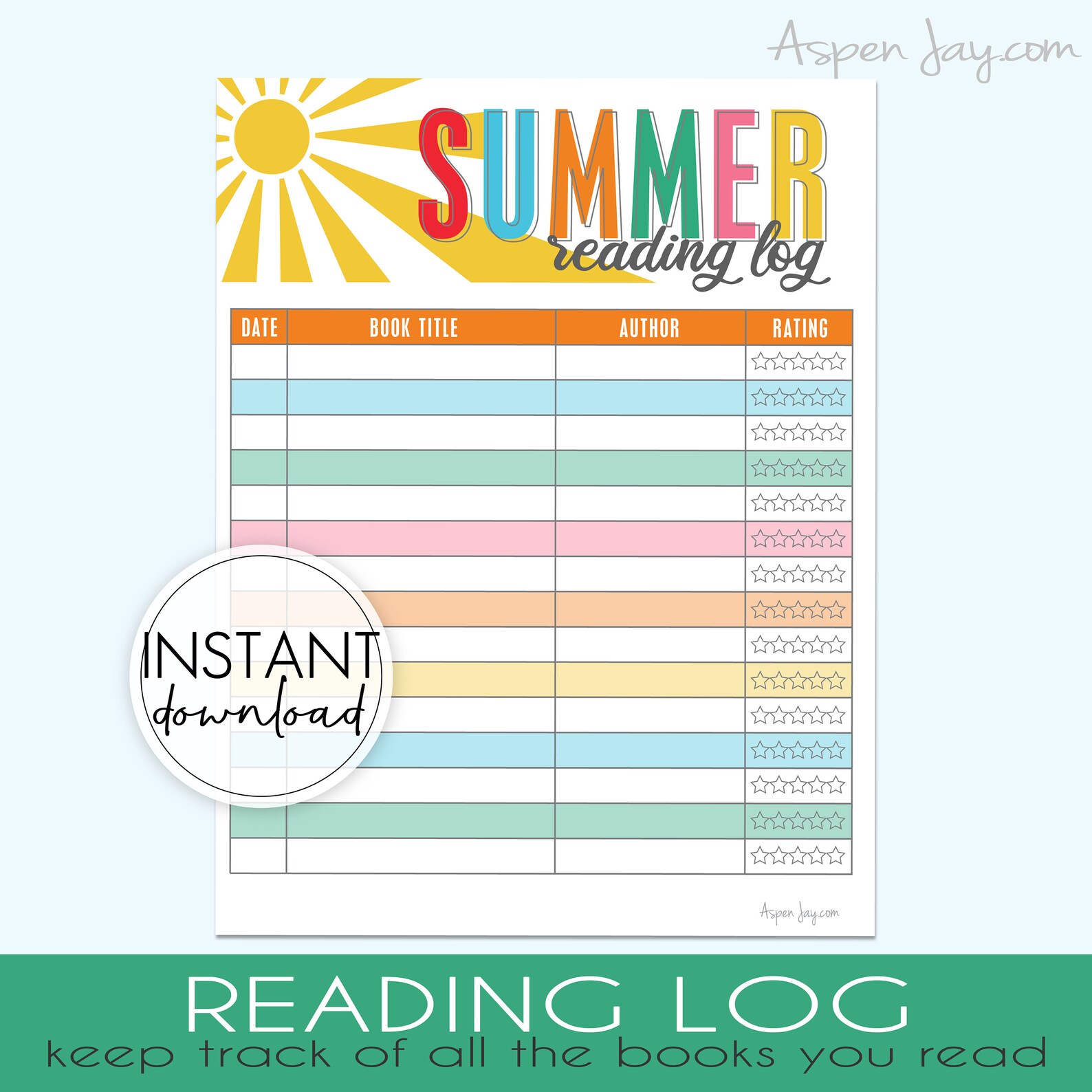 Summer Reading Charts for Kids INSTANT DOWNLOAD Reading - Etsy