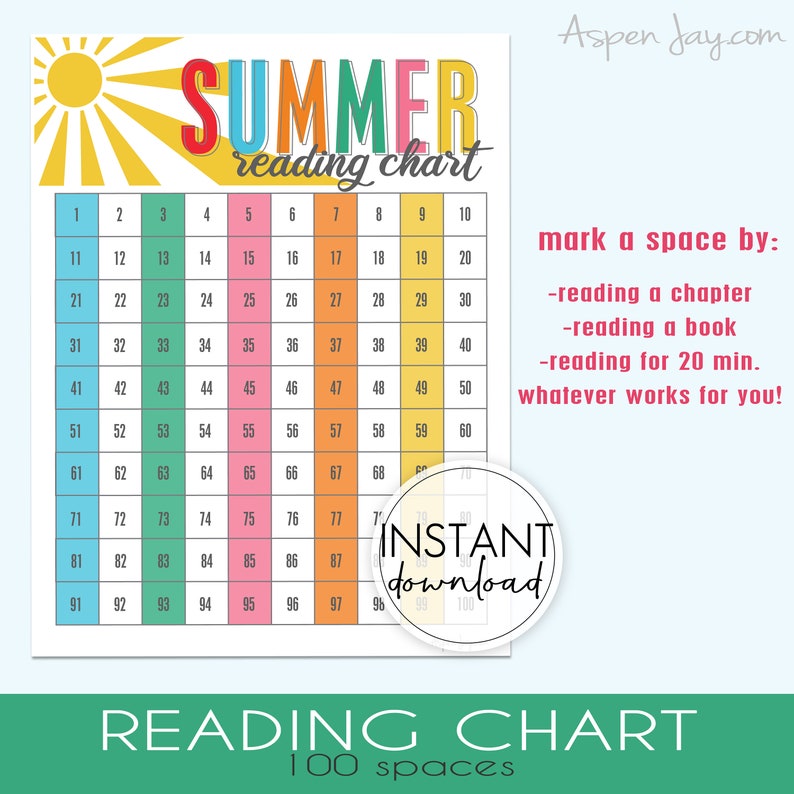 Summer Reading Charts for Kids INSTANT DOWNLOAD Reading - Etsy