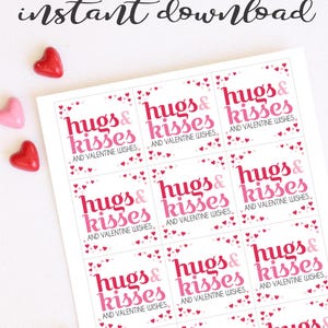 Hugs & Kisses Valentine Tags Printable, INSTANT DOWNLOAD, Valentine ...