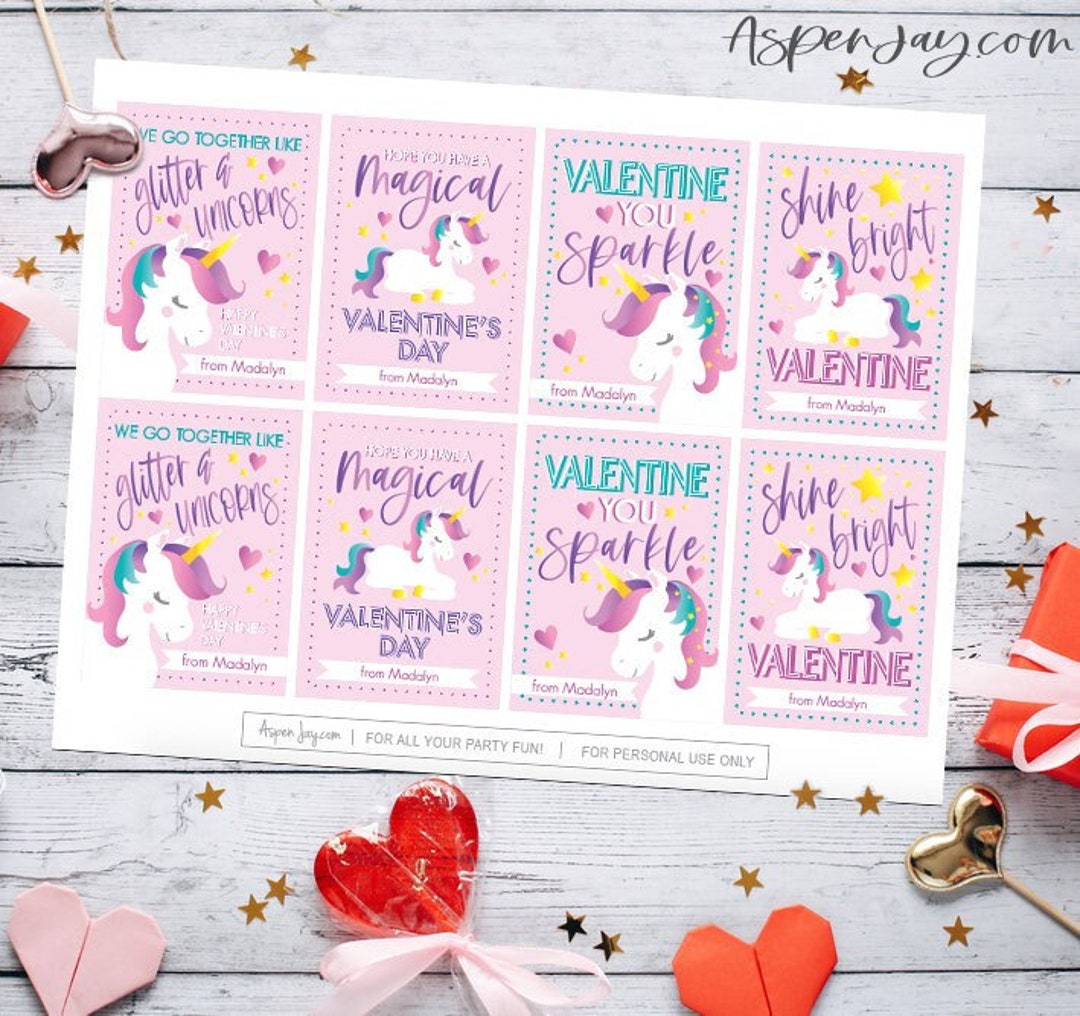 Magical Unicorn Valentines Tags - EDITABLE INSTANT DOWNLOAD, Printable ...
