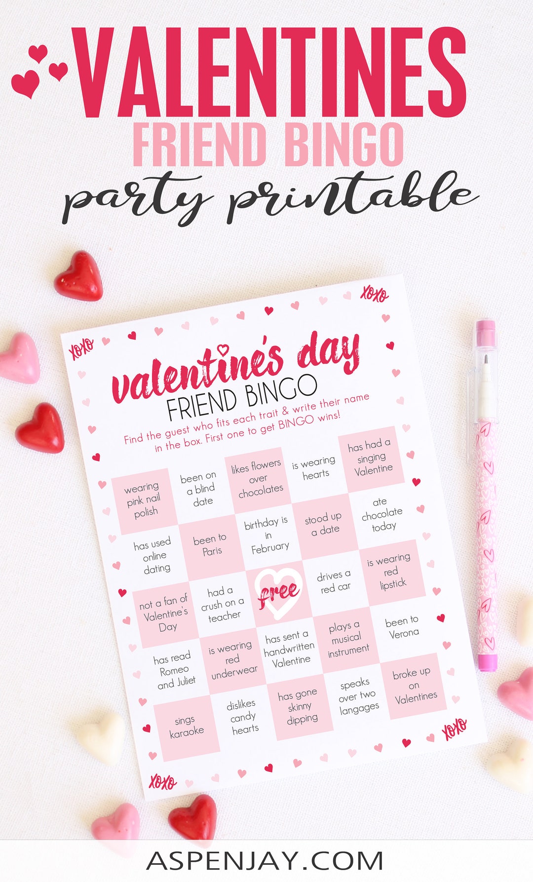 Valentine's Day Friend Bingo - INSTANT DOWNLOAD - Valentine Printable ...