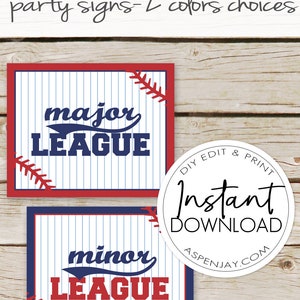 9 Baseball Party Signs - INSTANT DOWNLOAD - 2 Color Choices per Sign ...