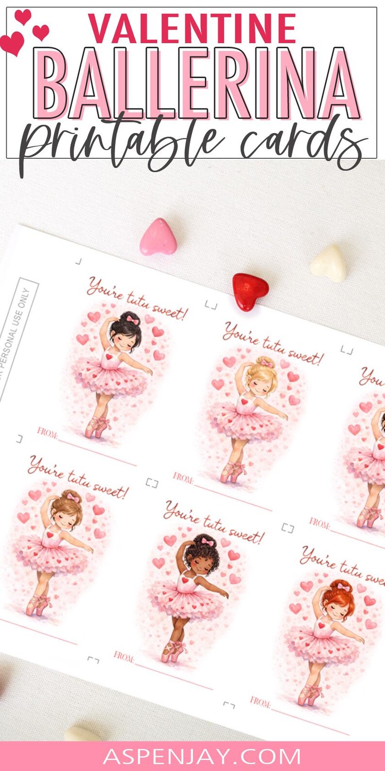 Ballerina Valentine Cards for Kids | 6 Diverse Dancers | You’re Tutu ...