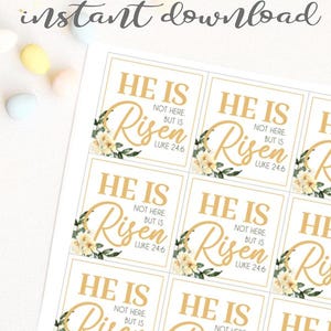He is Risen Tags Printable, INSTANT DOWNLOAD, Easter Gift Tag, Sunday ...
